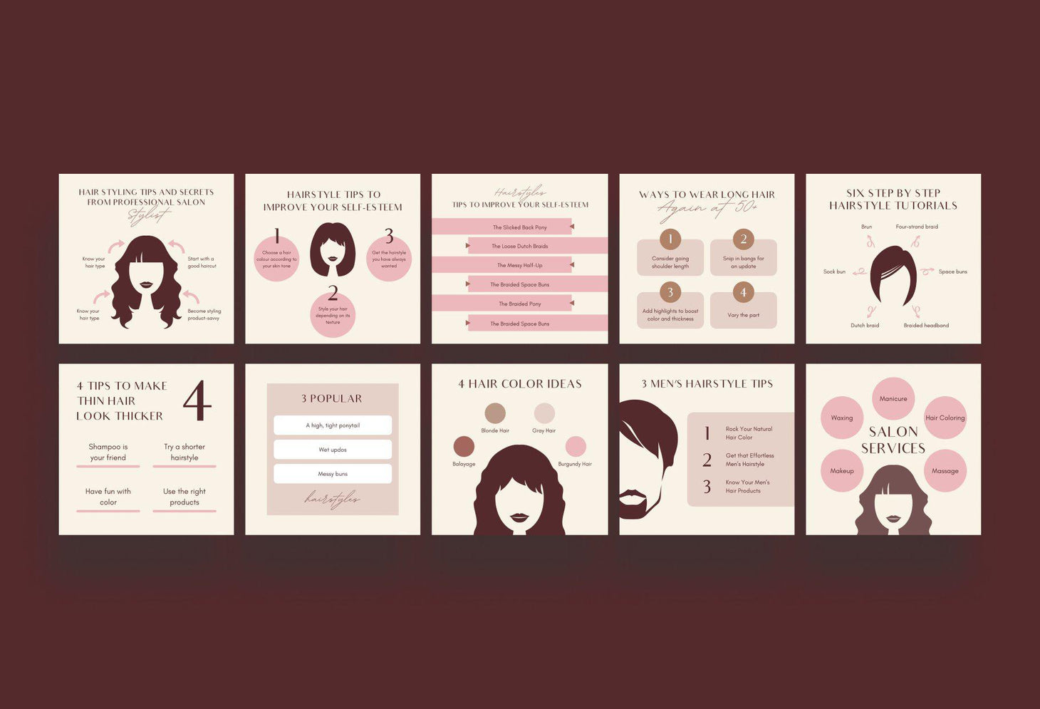 Hairstyle Social Media Infographics Canva Templates – Bundlesgo
